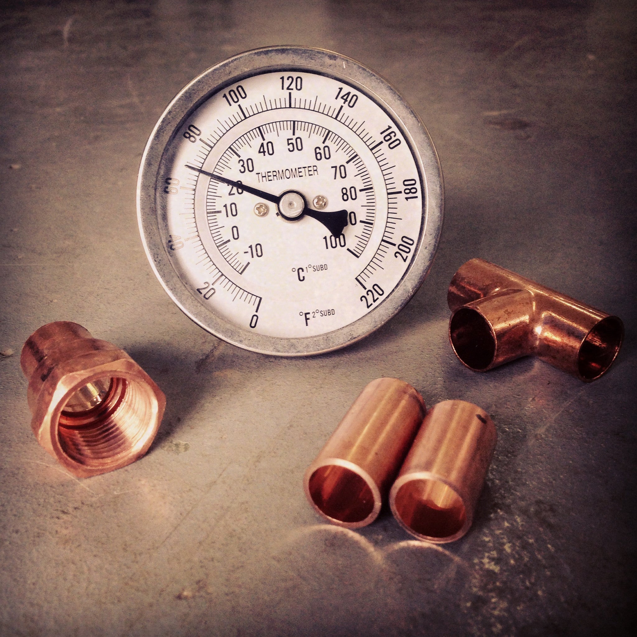 Stainless Steel Thermometer & Copper Fitting Combo